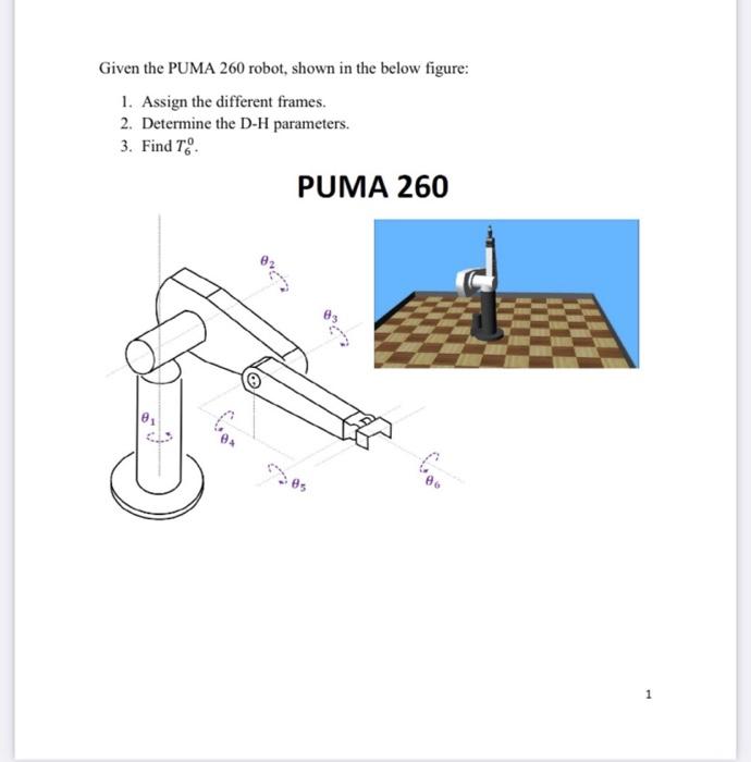 Solved Given the PUMA 260 robot, shown in the below | Chegg.com