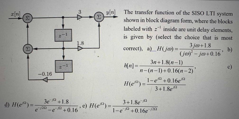 Solved x[n] y[n] 1.8 The transfer function of the SISO LTI | Chegg.com