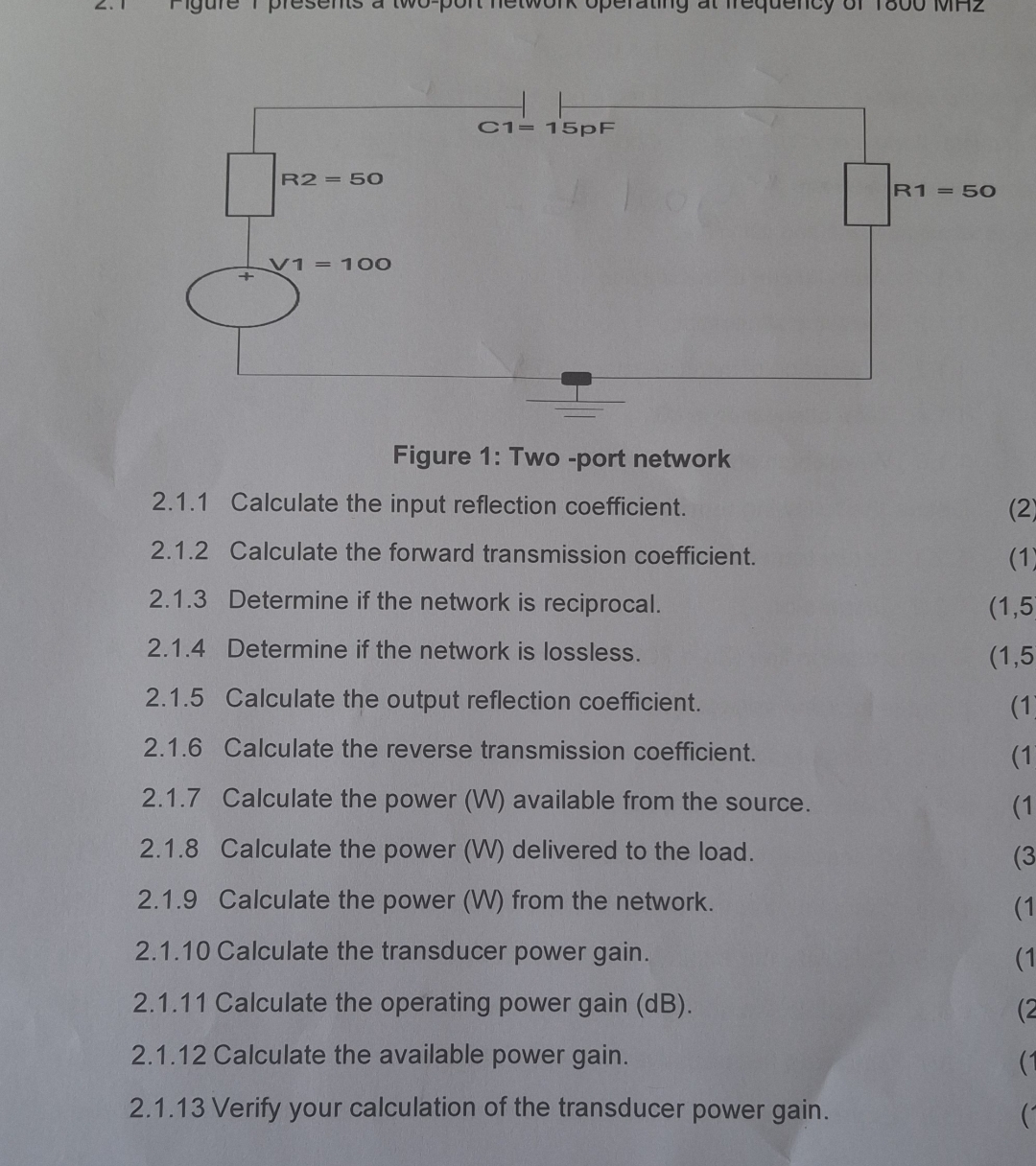 Solved Figure 1: Two -port network2.1.1 ﻿Calculate the input | Chegg.com