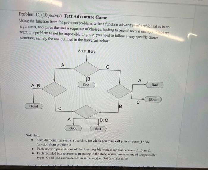 Solved Problem C. (10 points) Text Adventure Game Using the | Chegg.com Solved Problem C. (10 points) Text Adventure Game Using the | Chegg.com