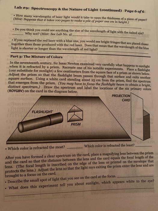 Solved Lab #9: Spectroscopy & the Nature of Light | Chegg.com