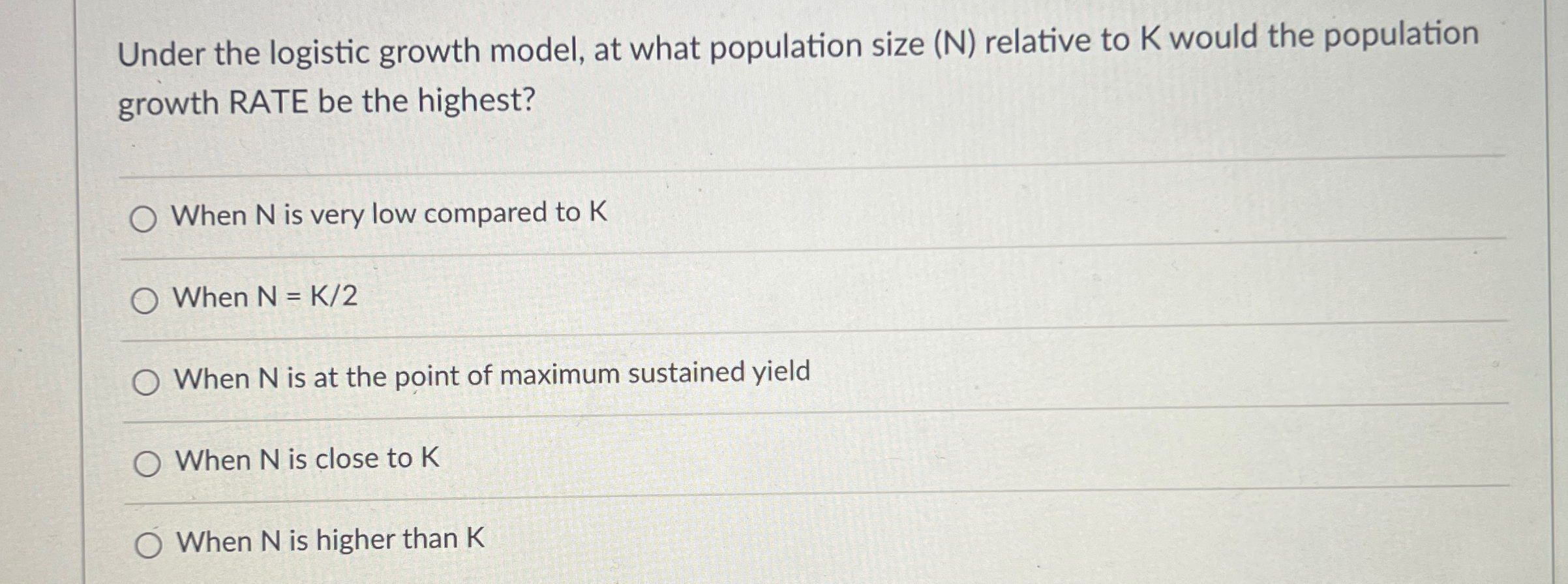 Solved Under the logistic growth model, at what population | Chegg.com