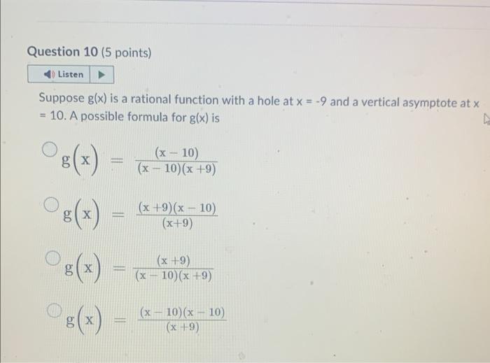 Solved Suppose g(x) is a rational function with a hole at | Chegg.com