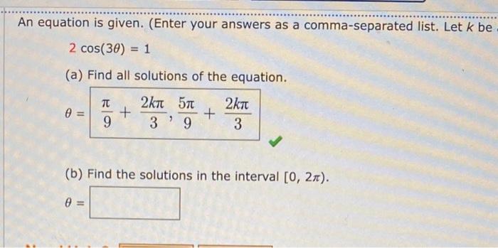 Solved An equation is given. (Enter your answers as a | Chegg.com