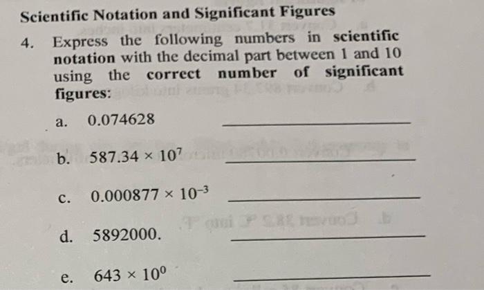 Solved Scientific Notation and Significant Figures 4. | Chegg.com