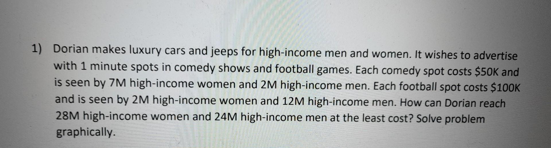 Solved Dorian makes luxury cars and jeeps for high-income | Chegg.com