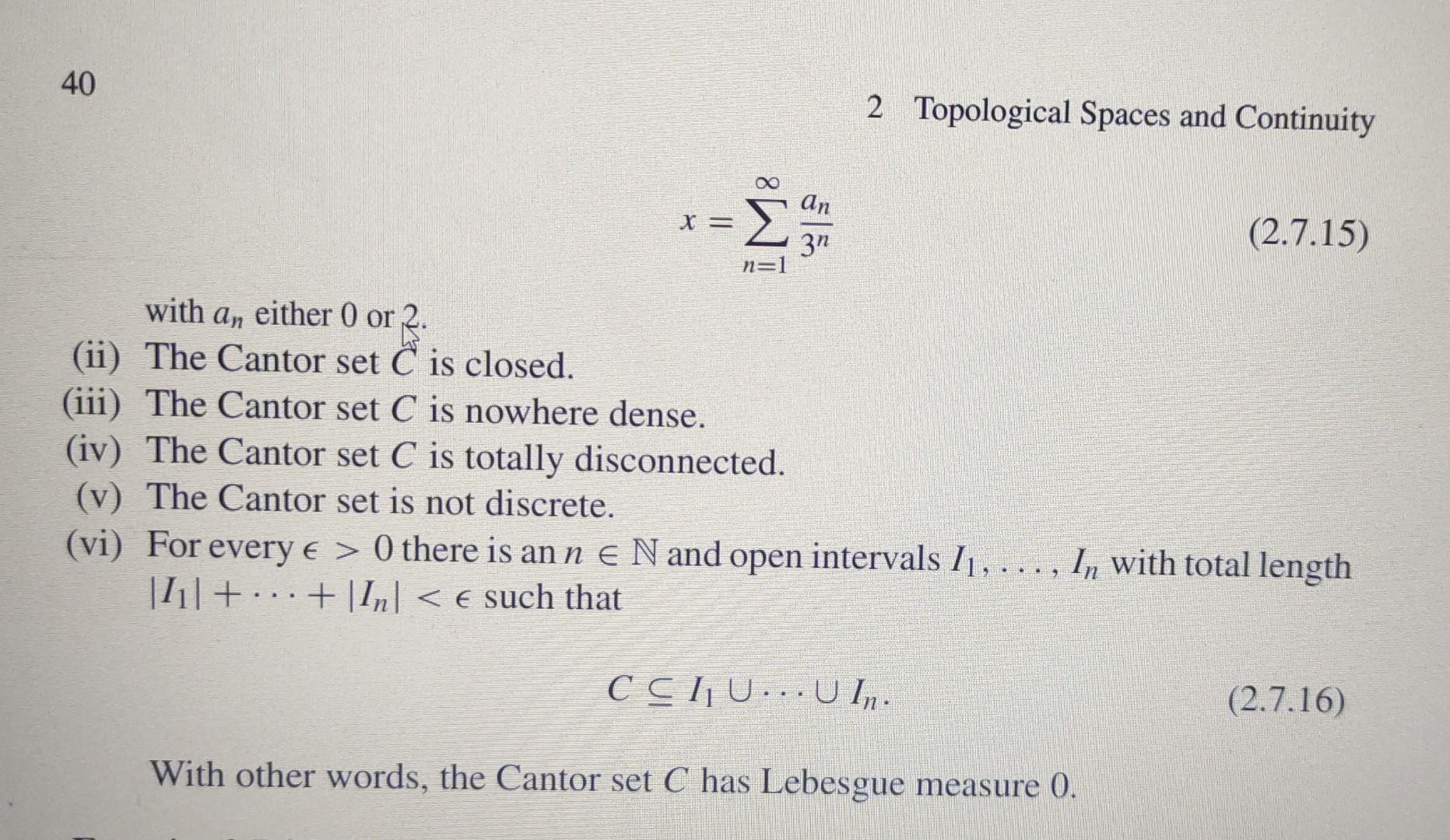 Solved Exercise 2.7.24 (Cantor set I) Consider the following | Chegg.com