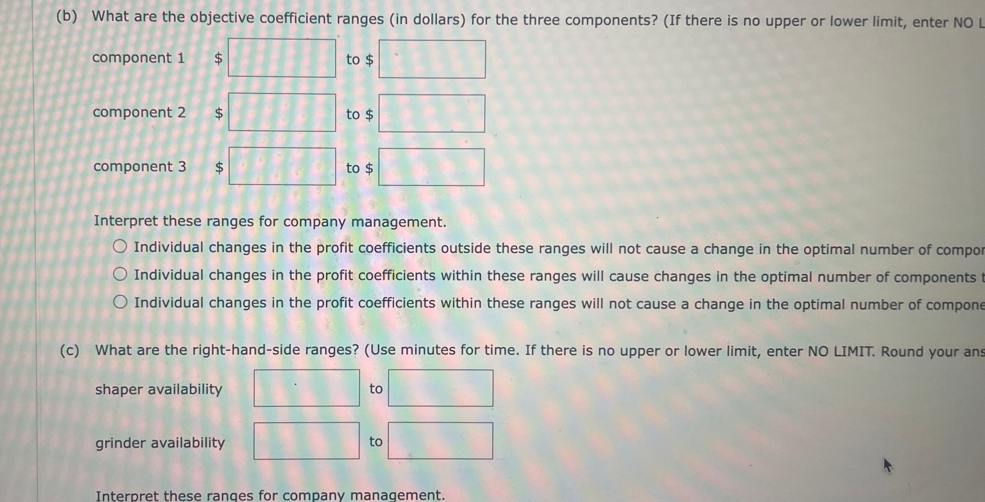 Solved (b) ﻿What are the objective coefficient ranges (in | Chegg.com