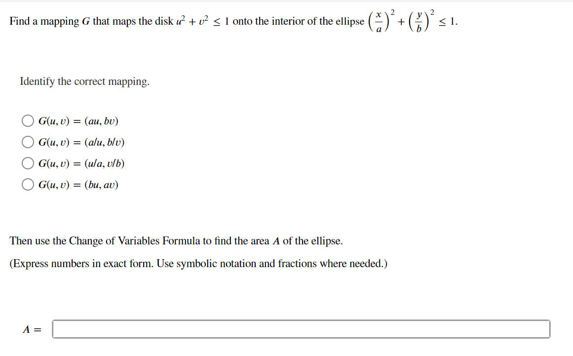 Solved Find a mapping G ﻿that maps the disk u2+v2≤1 ﻿onto | Chegg.com