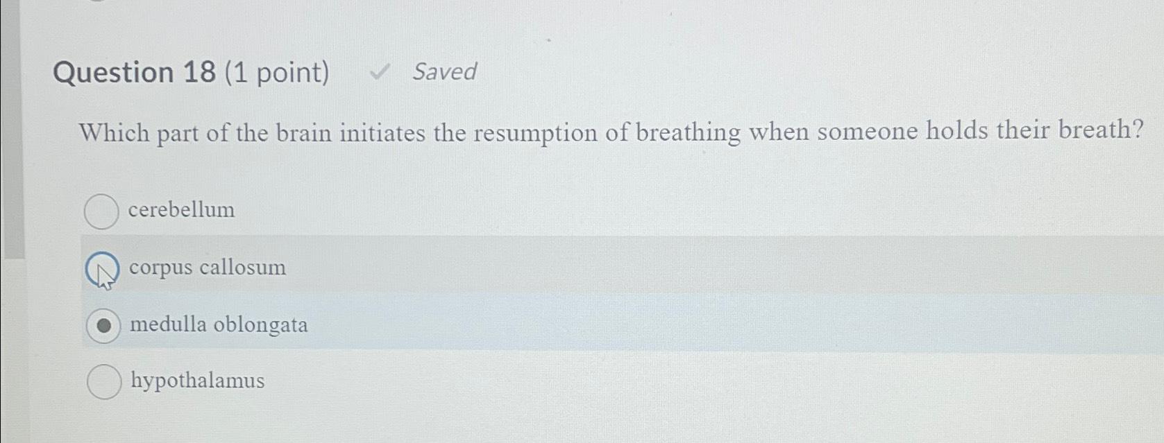 Solved Question 18 (1 ﻿point) ﻿SavedWhich part of the brain | Chegg.com