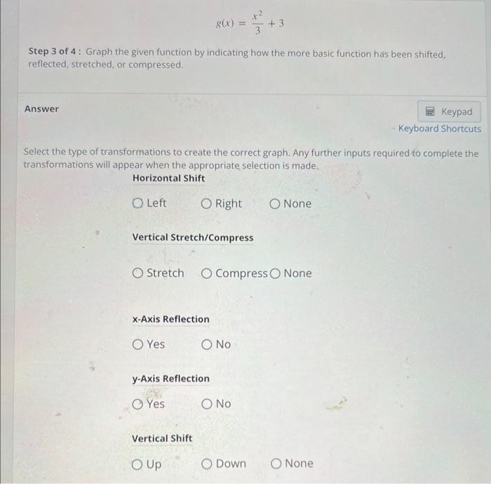 Solved g(x)=3x2+3 Step 3 of 4 : Graph the given function by | Chegg.com