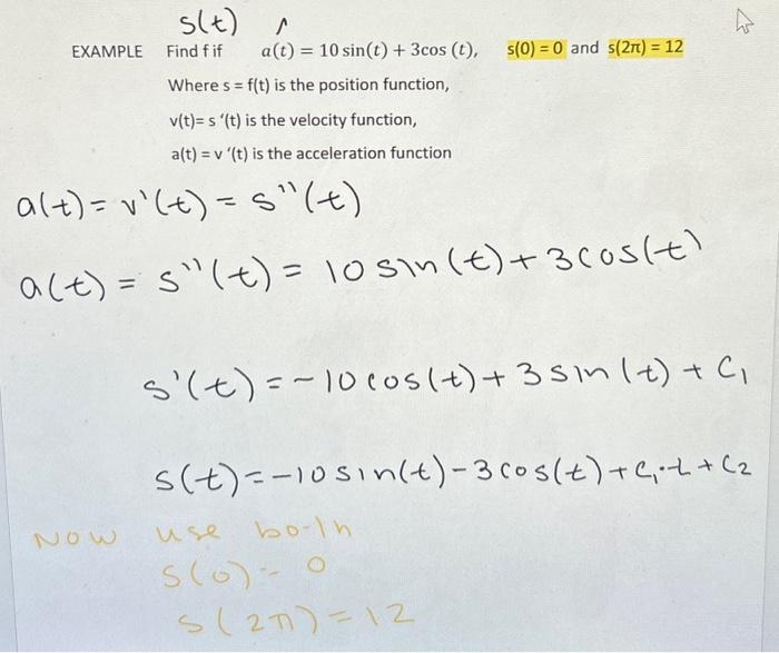 Solved EXAMPLE Find f if a(t)=10sin(t)+3cos(t),s(0)=0 and | Chegg.com