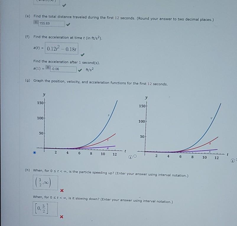 Solved (e) Find the total distance traveled during the first | Chegg.com