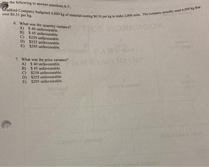 Solved Question 6 Multiple Choice Questions The Following 