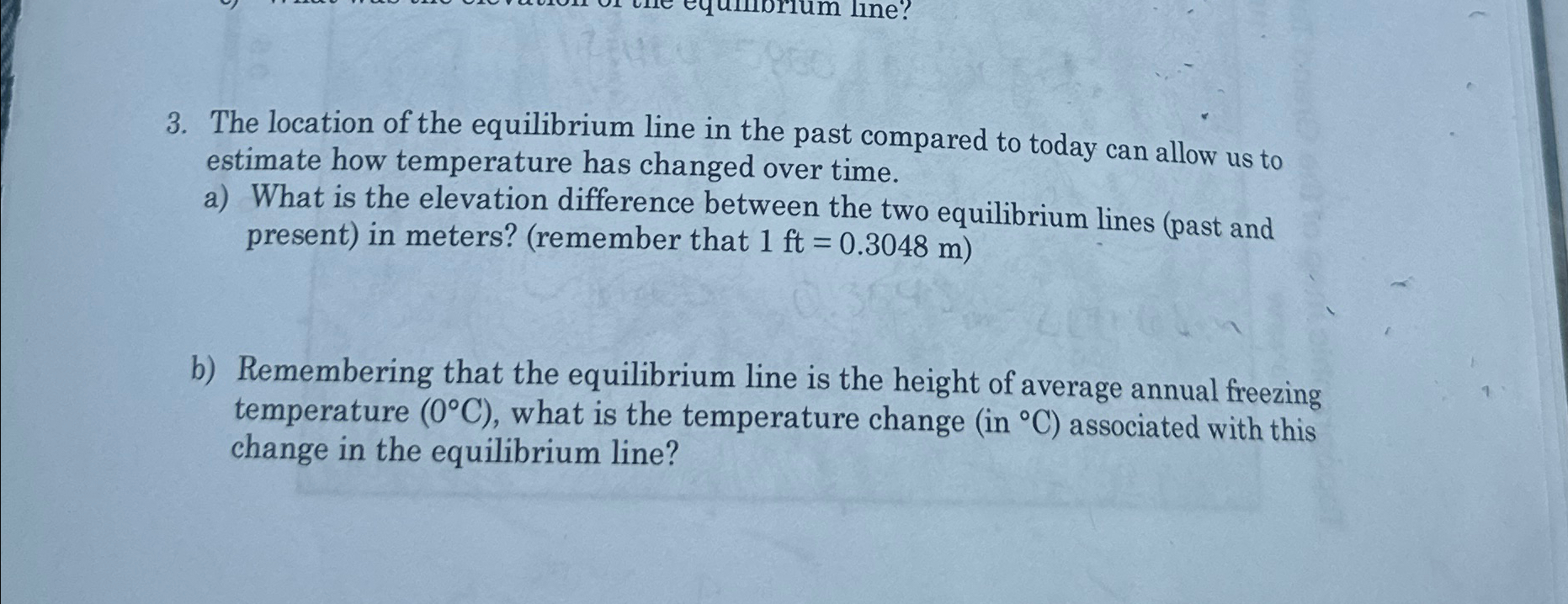 Solved The location of the equilibrium line in the past | Chegg.com