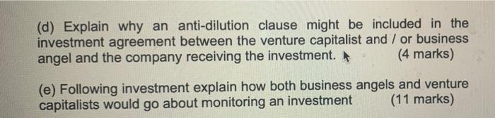Solved (d) Explain why an anti-dilution clause might be | Chegg.com