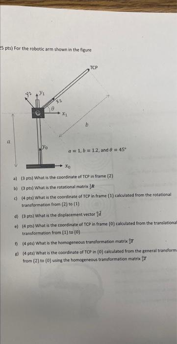 5 pts) For the robotic arm shown in the figure a) (3 | Chegg.com