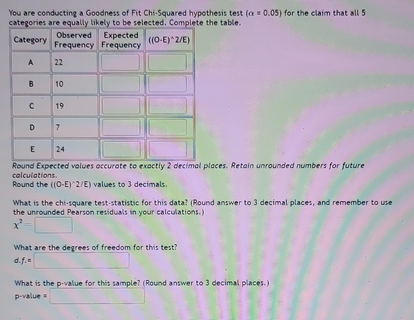 Solved You are conducting a Goodness of Fit Chi-Squared | Chegg.com