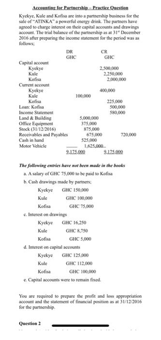 Solved Accounting for Partnership - Practice Question | Chegg.com
