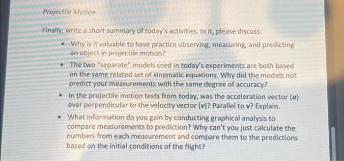 Solved Projectile Motion Finally, write a short summary of | Chegg.com