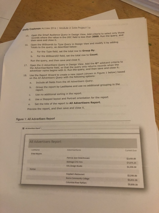 Shelly Cashman Access 2016 | Module 2: SAM Project la | Chegg.com