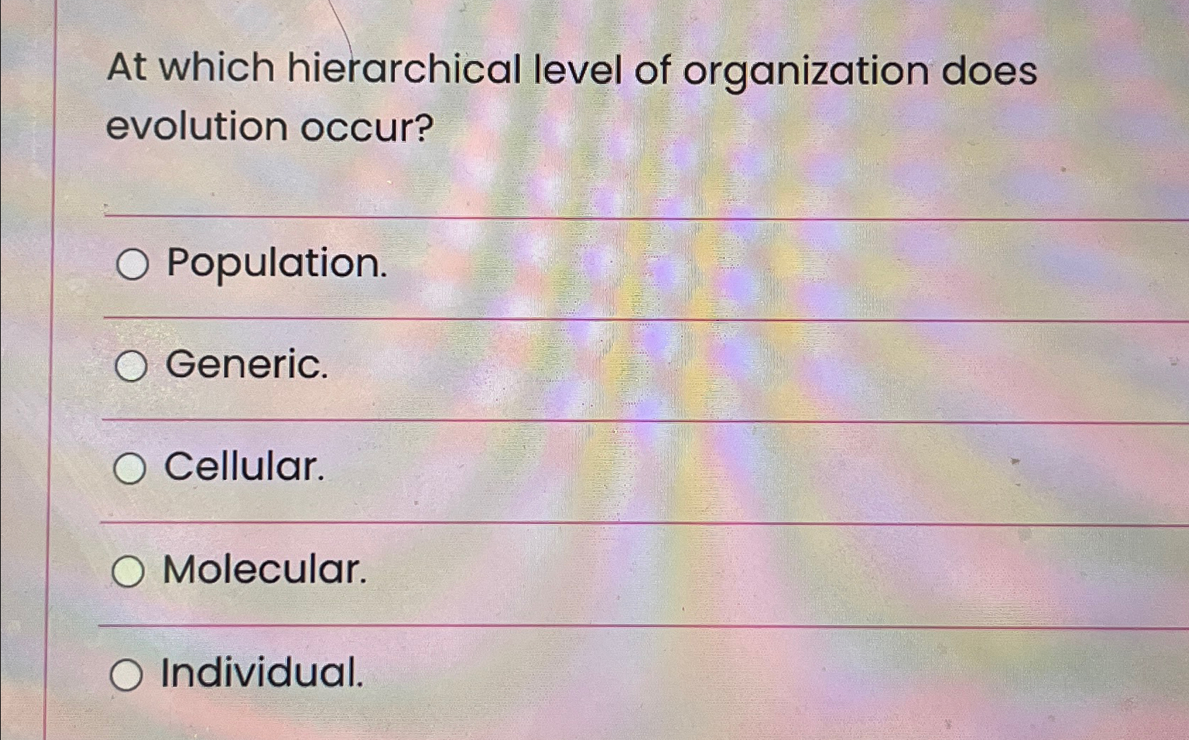 Solved At which hierarchical level of organization does | Chegg.com