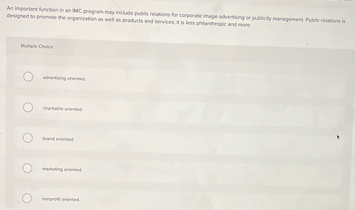 Solved An important function in an IMC program may include | Chegg.com