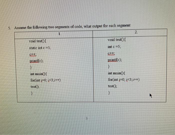 Solved 5. Assume the following two segments of code, what | Chegg.com