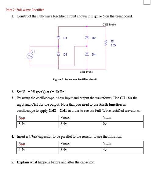 Solved Part 2: Full-wave Rectifier 1. Construct the | Chegg.com