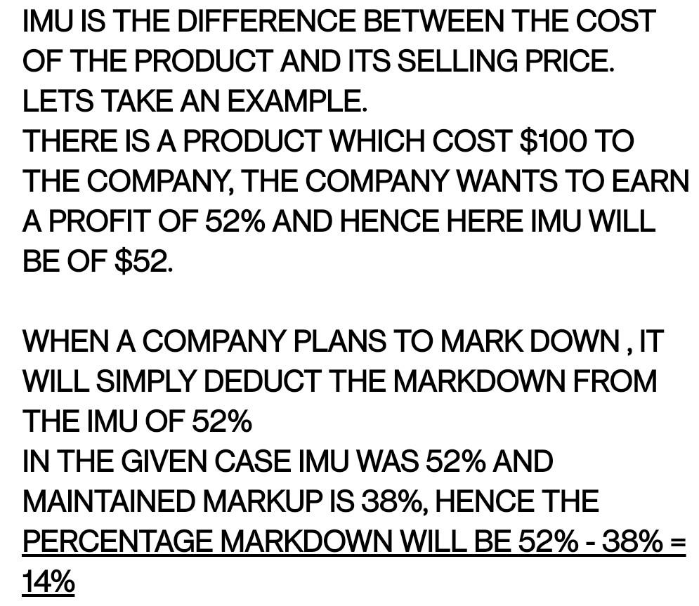 Solved Find the markdown percentage if the IMU is 52 percent | Chegg.com