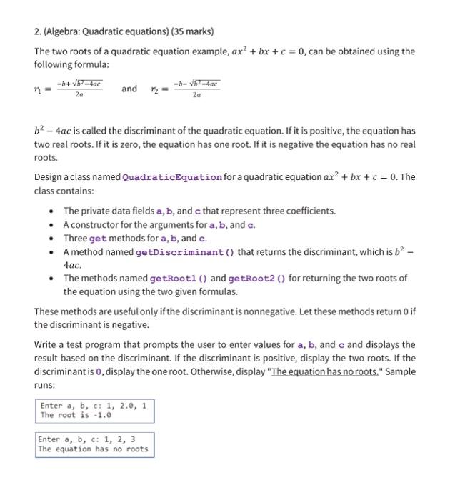 Solved 2. (Algebra: Quadratic equations) ( 35 marks) The two | Chegg.com