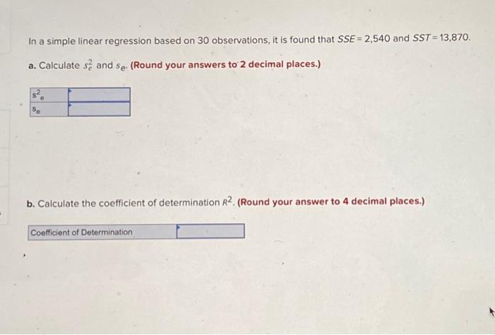 In a simple linear regression based on 30 | Chegg.com