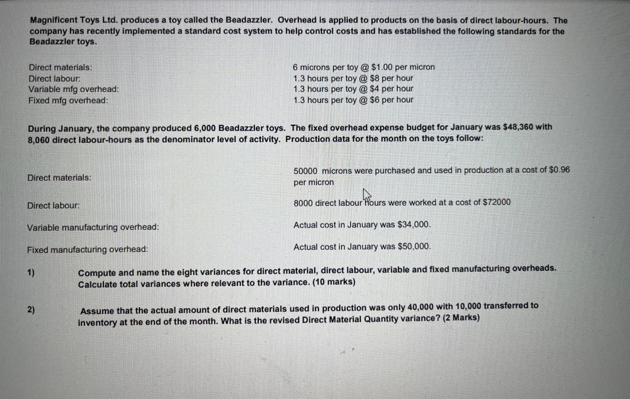 Solved Magnificent Toys Ltd. ﻿produces a toy called the | Chegg.com