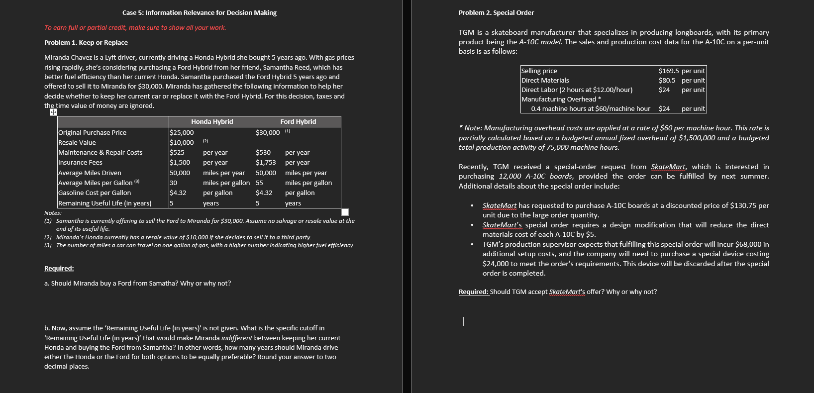 Solved Case 5: Information Relevance for Decision MakingTo | Chegg.com