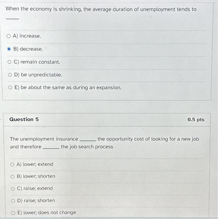 Solved When the economy is shrinking, the average duration | Chegg.com