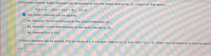 Solved f(x)=(x−3)(x−4)(x−6),[3,6] Yes, Rolle's theorem can | Chegg.com