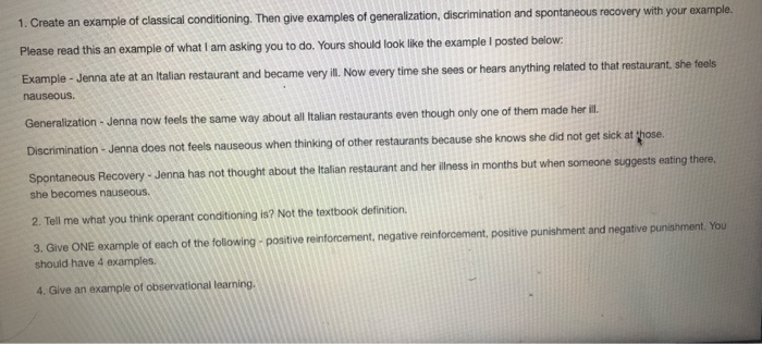 Solved 1. Create an example of classical conditioning. Then | Chegg.com