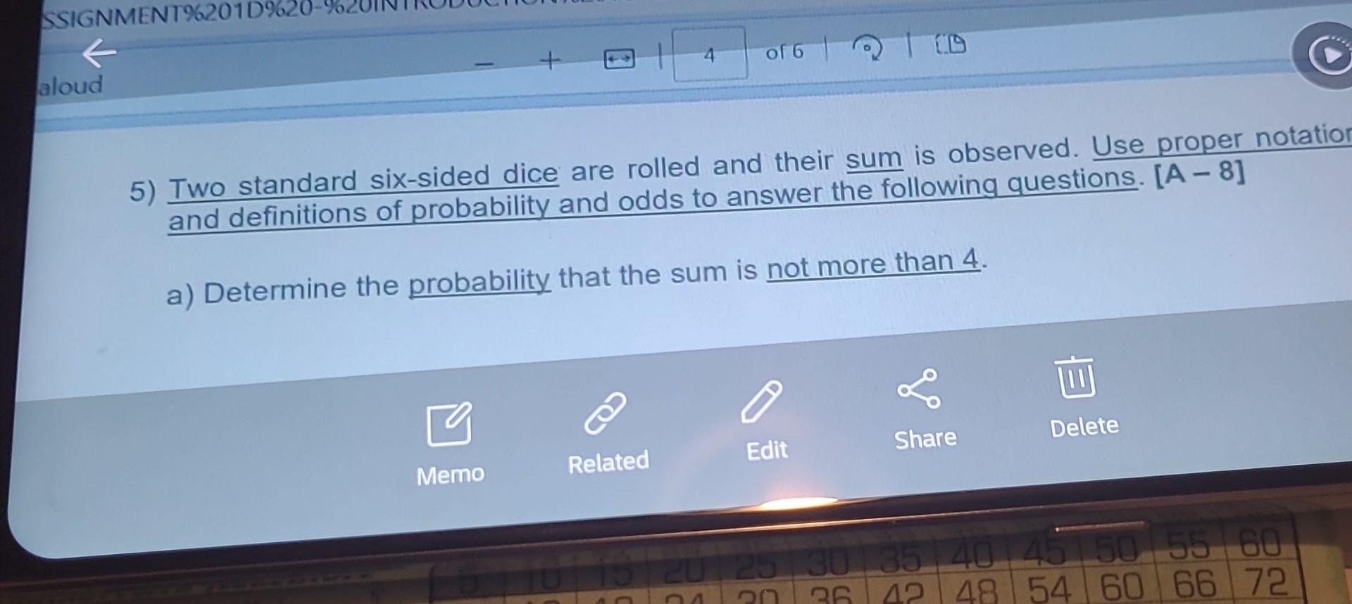 Solved Two standard six-sided dice are rolled and their sum | Chegg.com