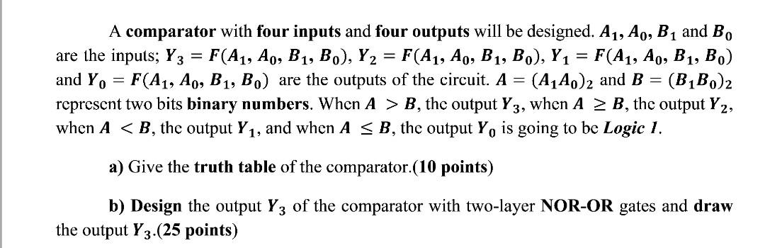 Solved A comparator with four inputs and four outputs will | Chegg.com