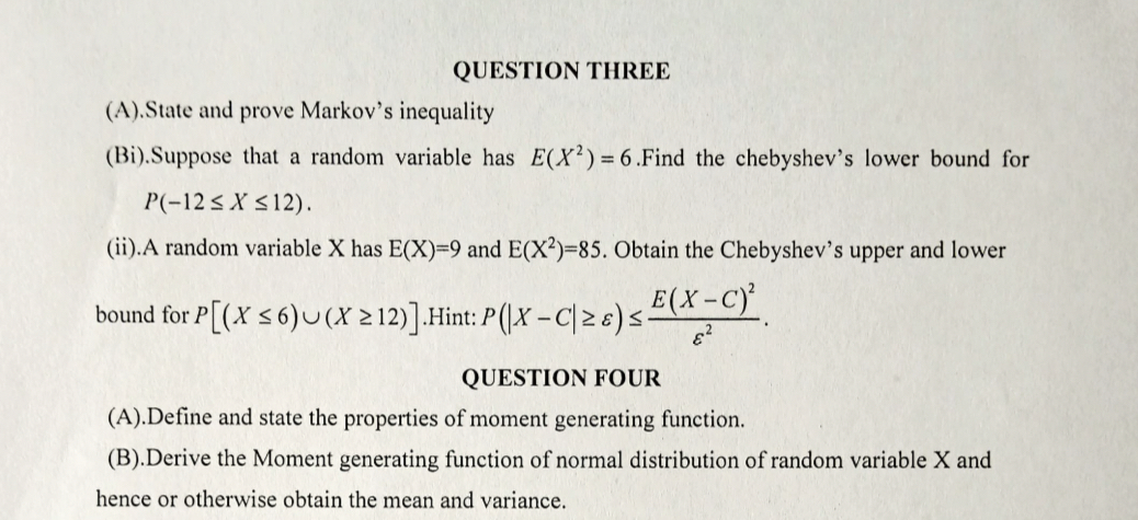 QUESTION THREE(A).State and prove Markov's | Chegg.com