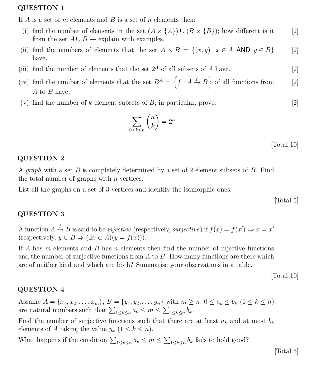 Solved QUESTION 1If A ﻿is a set of m ﻿elements and B ﻿is a | Chegg.com