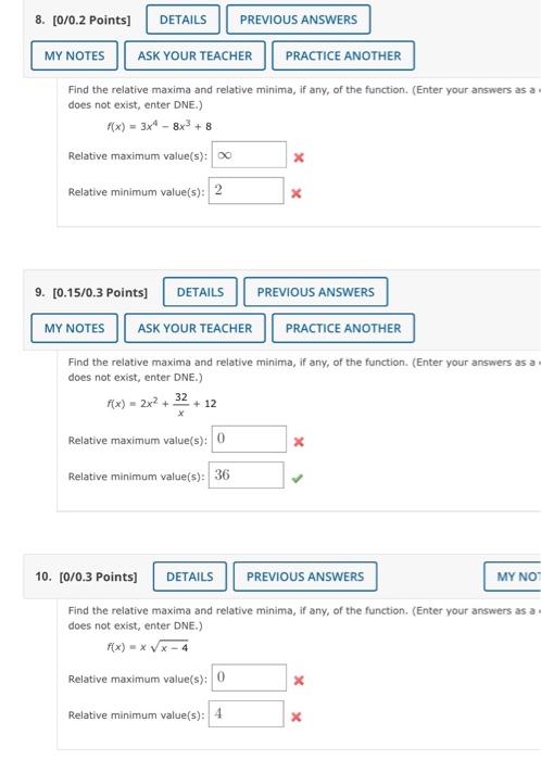 Solved Find the relative maxima and relative minima, if any, | Chegg.com
