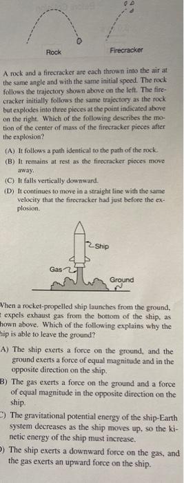 Solved A rock and a firecracker are each thrown into the air | Chegg.com