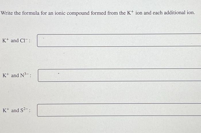 Solved Write the formula for an ionic compound formed from | Chegg.com