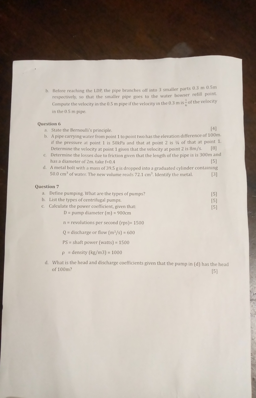 Solved b. ﻿Before reaching the LDP, ﻿the pipe branches off | Chegg.com
