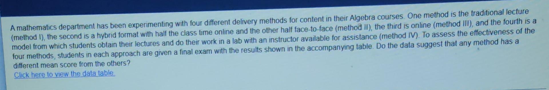 Solved A mathematics department has been experimenting with | Chegg.com