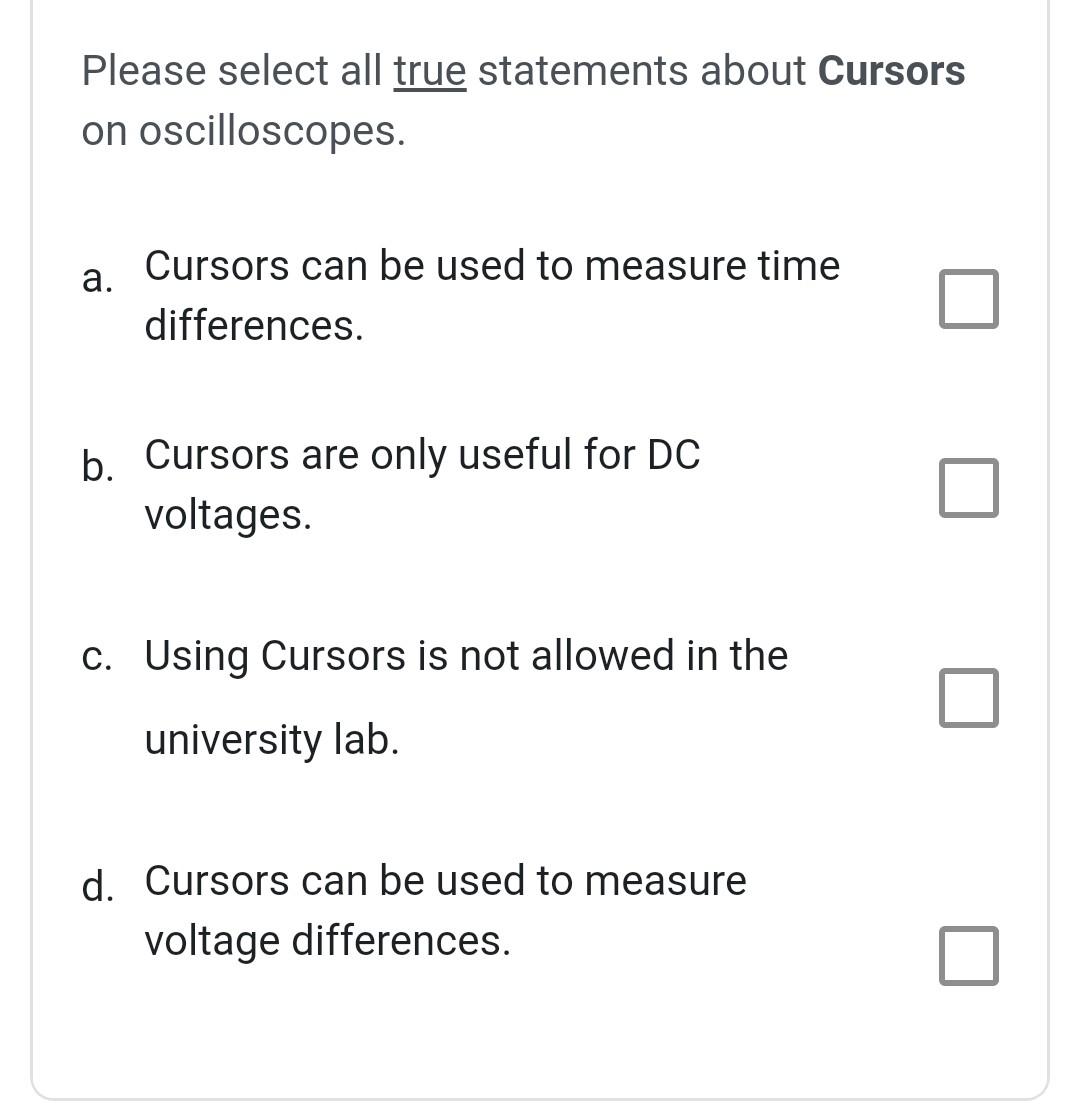 Solved Please select all true statements about Cursors on | Chegg.com Solved Please select all true statements about Cursors on | Chegg.com