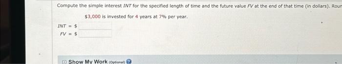 Solved Compute the simple interest INT for the specified | Chegg.com