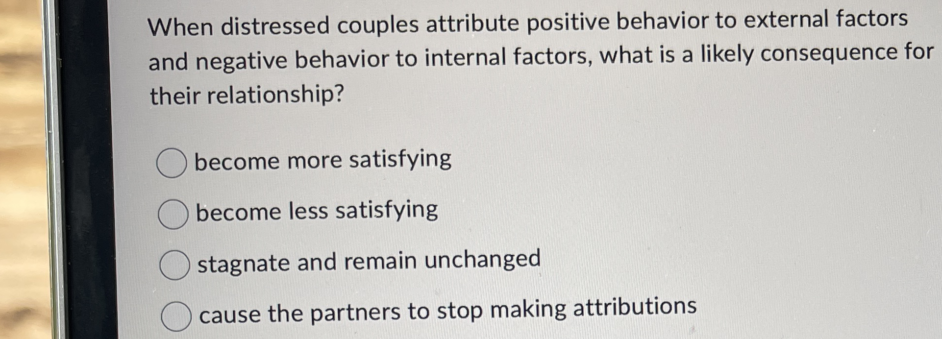 Solved When distressed couples attribute positive behavior | Chegg.com