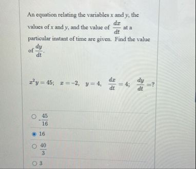 Solved An equation relating the variables x ﻿and y, ﻿the | Chegg.com